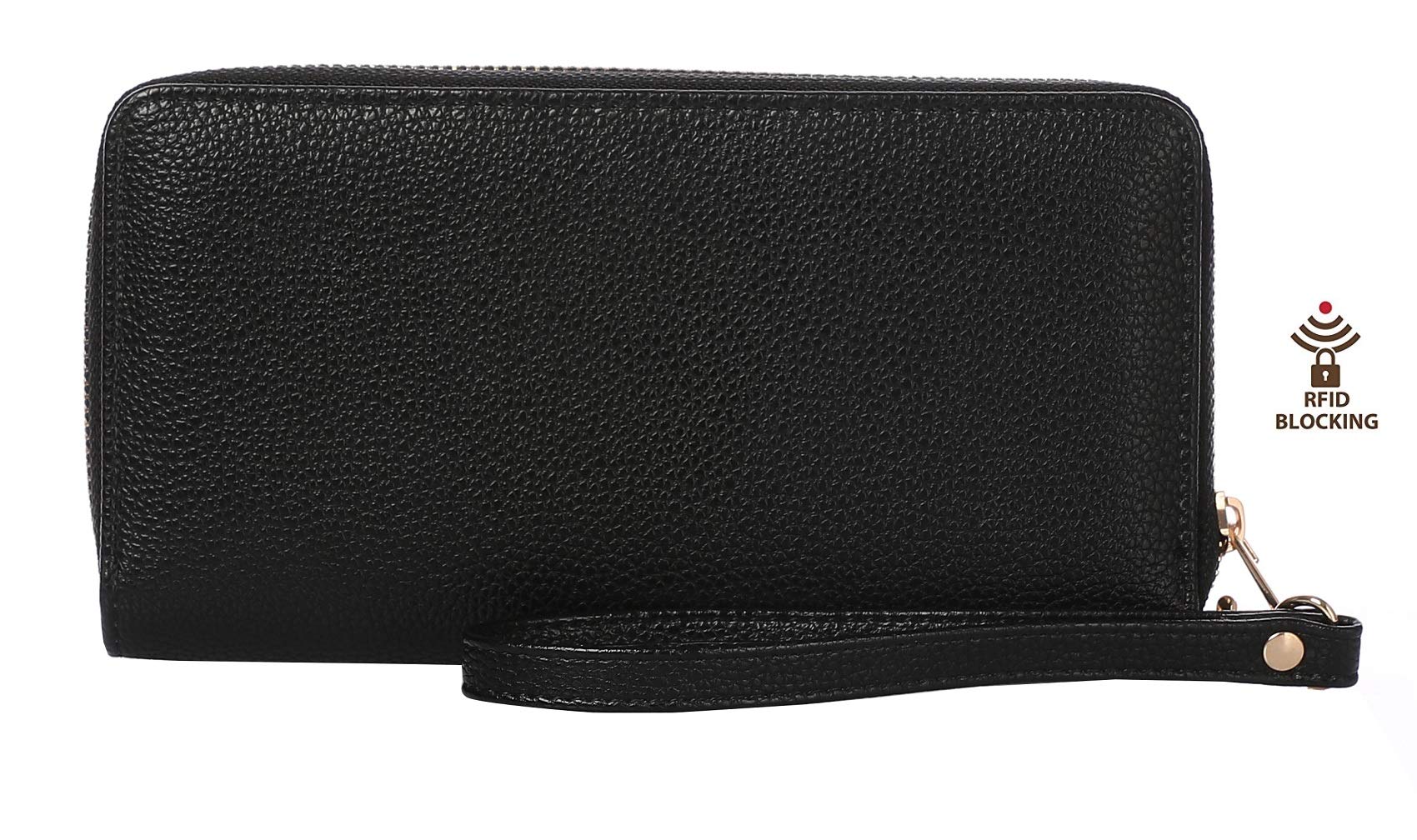 Women Wristlet Wallet with Cell Phone Holder Zip Around Handbag Black Large