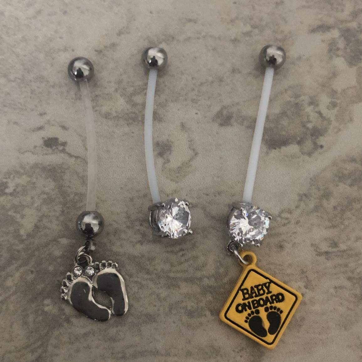 BODY DAZZ 3PC Lot Pregnancy Belly Button Navel Rings Steel/Bioflex (14G-Extended Length) (Clear)
