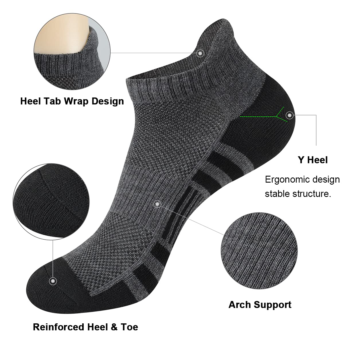 COOVAN Mens Ankle Athletic Socks Men 8 Pack Running Cushioned Breathable Low Cut Tab Socks