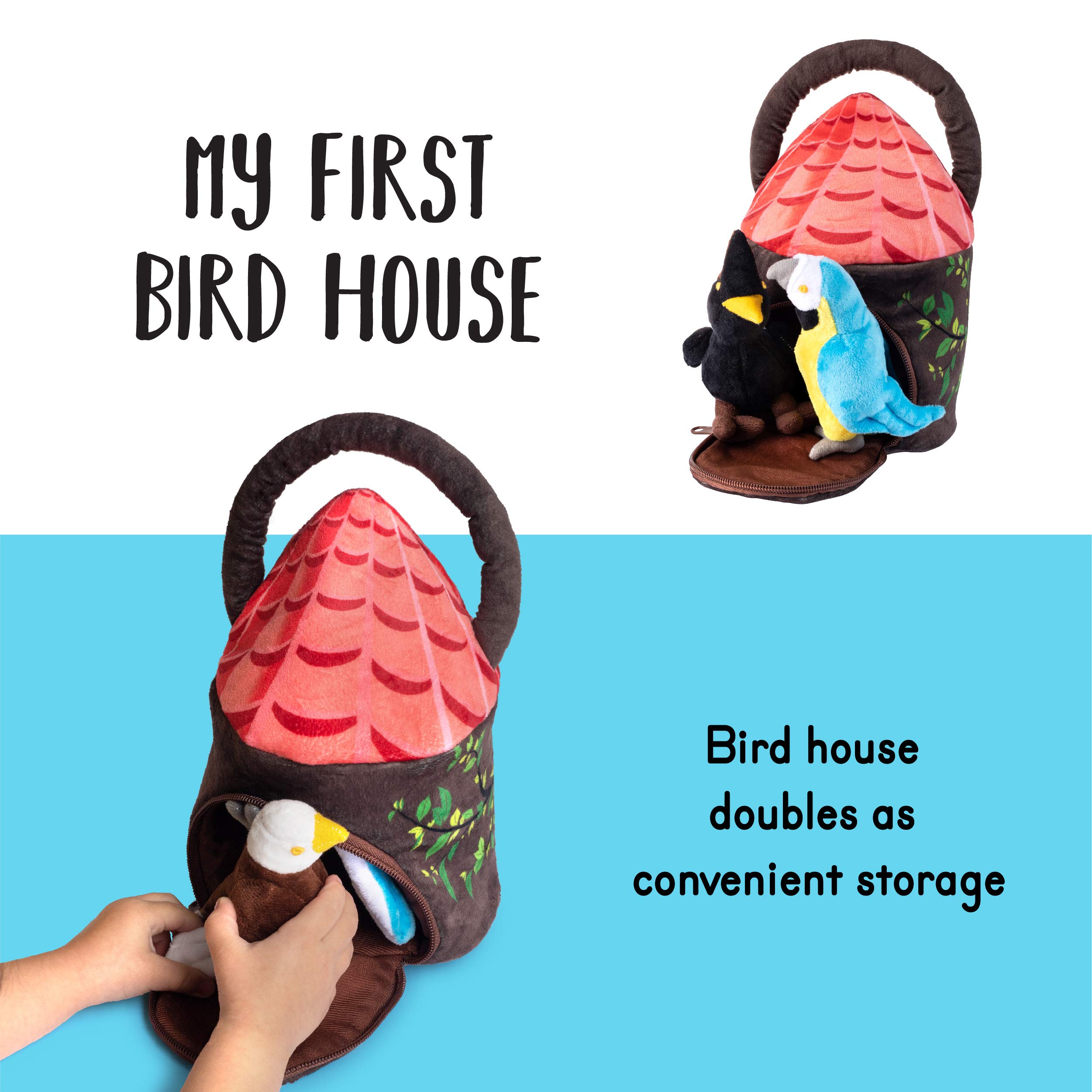 Talking Plush Audubon Birds | Audubon Stuffed Bird | Talking Bird Toy | Audubon Bird Stuffed Animals | Plush Birds with Authentic Sound | Includes 4 Talking Birds | Plush Bird House Shaped Carrier
