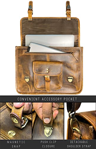 Leather Messenger Bag for Men - Full Grain Leather Briefcase Laptop Satchel Office Crossbody Travel Bag by Rustic Town (16 Inch, Brown)