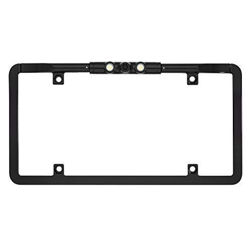 BOYO VISION Ultra-Slim Full-Frame License-Plate Camera with LED Lights and Trajectory Parking Lines (Black), One Size