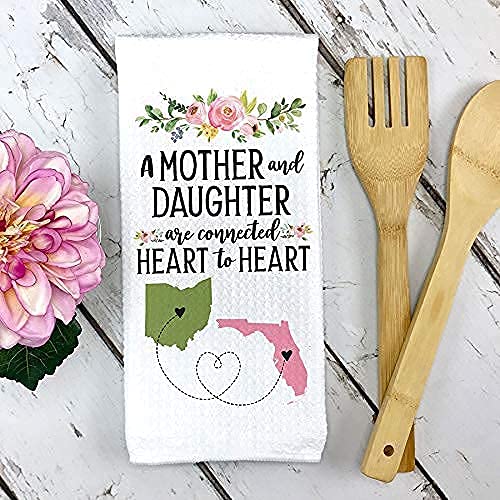 CANARY ROAD Personalized Kitchen Towel | Two State Mother Daughter | Gift For Mom | Gift For Her | Mother Present | Mothers Day Gift | Long Distance Map Gift | Unique Mom Gift | Gift for Daughter
