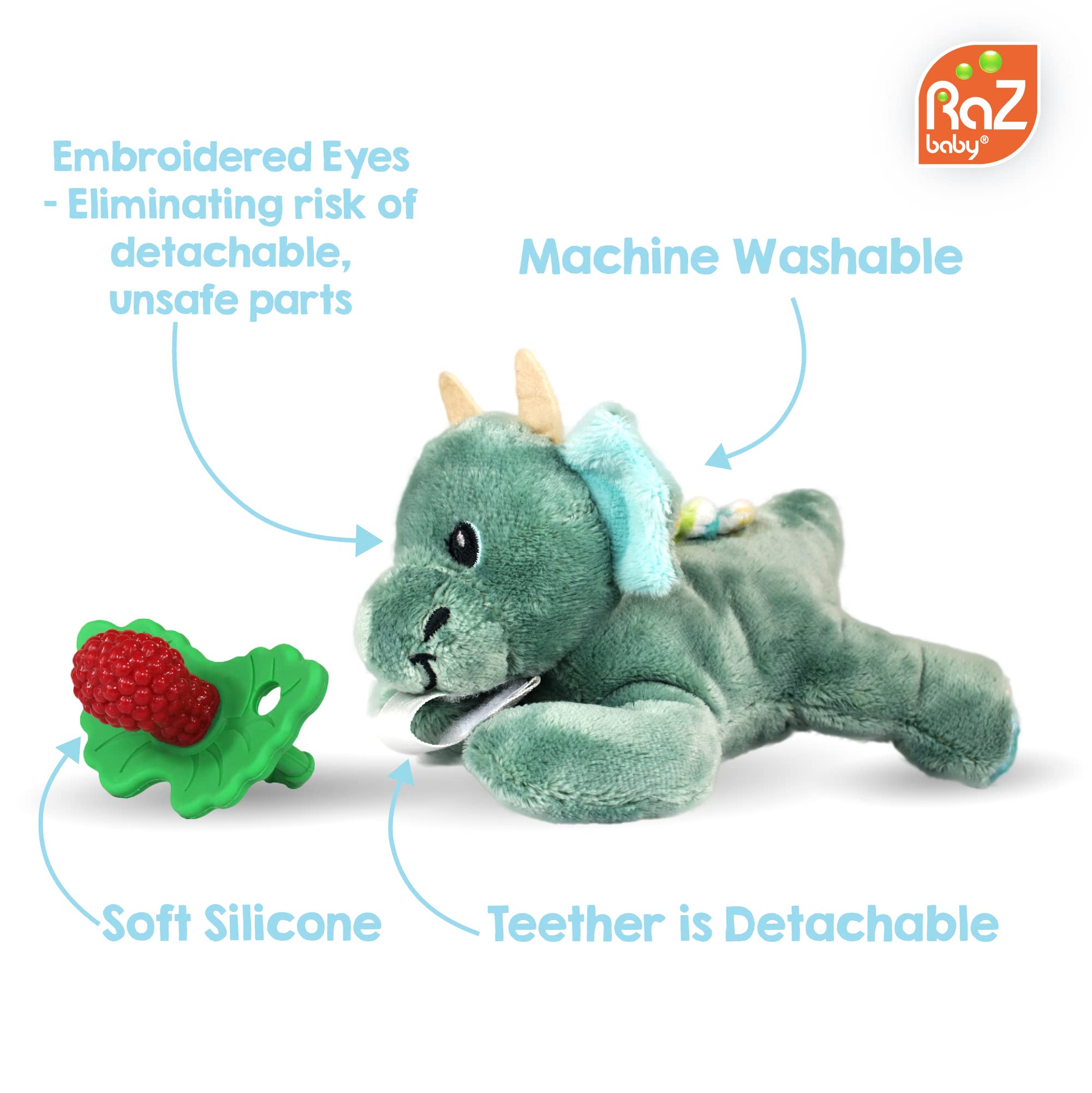 RaZbaby RaZbuddy RaZberry Teether/Pacifier Holder w/Removable Baby Teether Toy - 0M+ - Bpa Free (Sloth)