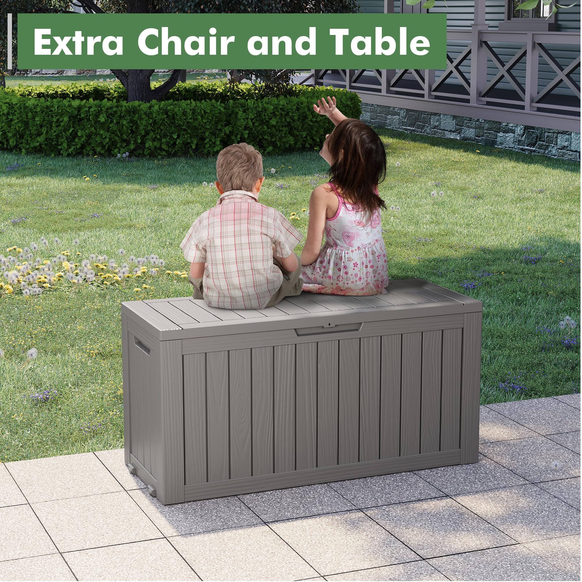 Esmlada Deck Box, 72 Gallon Resin Indoor and Outdoor Storage Boxes Waterproof for Garden Tools, Pool Accessories Storage Bench, Patio Furniture and Cushions with Lockable Lid, Black