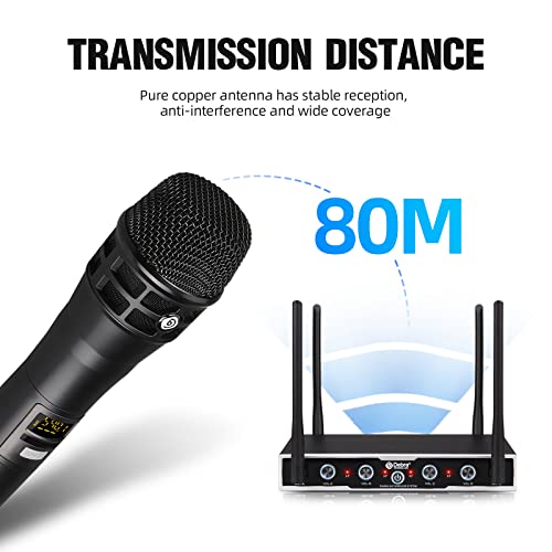 D Debra Audio Wireless Microphone System Pro DU4004 UHF 4 * 16 Adjustable Channel Wireless Handheld Lavalier Headset Mics, Ideal for Meeting Church Speech Party (2 Handheld 2 Bodypack)