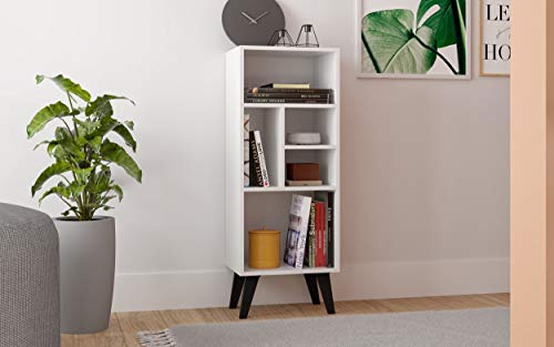 Manhattan Comfort Warren Modern Home Office 5 Shelves Mid-High Bookcase 2.0, Med, White