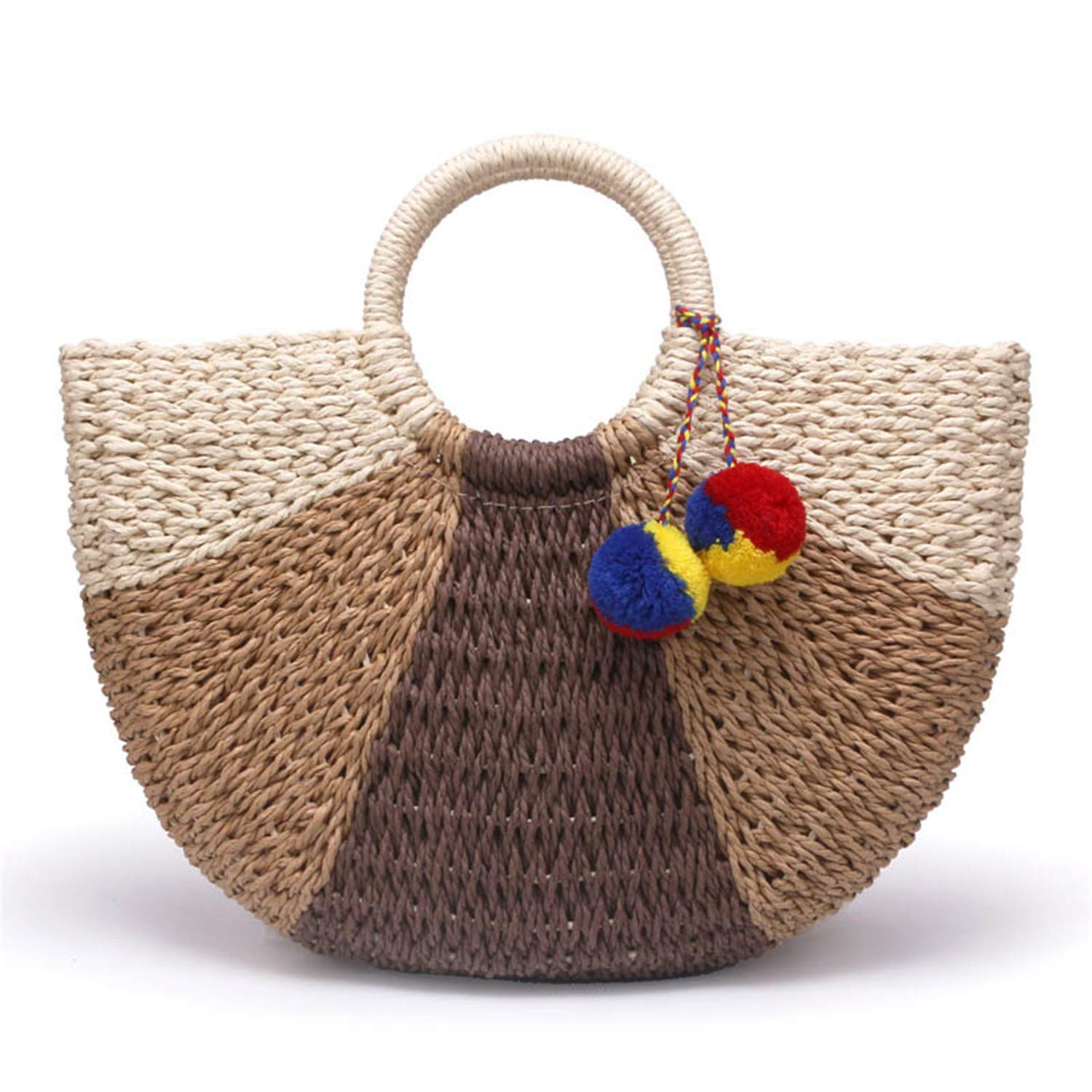 New large retro straw bag classic semi-circle transition color paper rope woven bag picture big