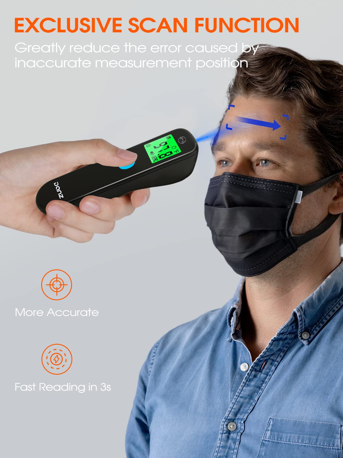 Danz No Touch Thermometer for Adults and Kids, Forehead Digital Baby Thermometer with 3-Color Backlight, Infrared Thermometer 1 Second Fast Reading, Fever Alarm