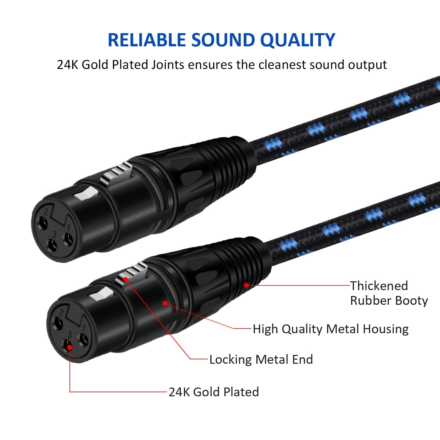 DREMAKE XLR Mic Adapter Cable 1M, Balanced XLR 3Pin Female to Female Microphone Extender Patch Cable for Live Sound & Stage, Studio Harmonizer, Mixing Board, Speaker System XLR to XLR Extension Cord