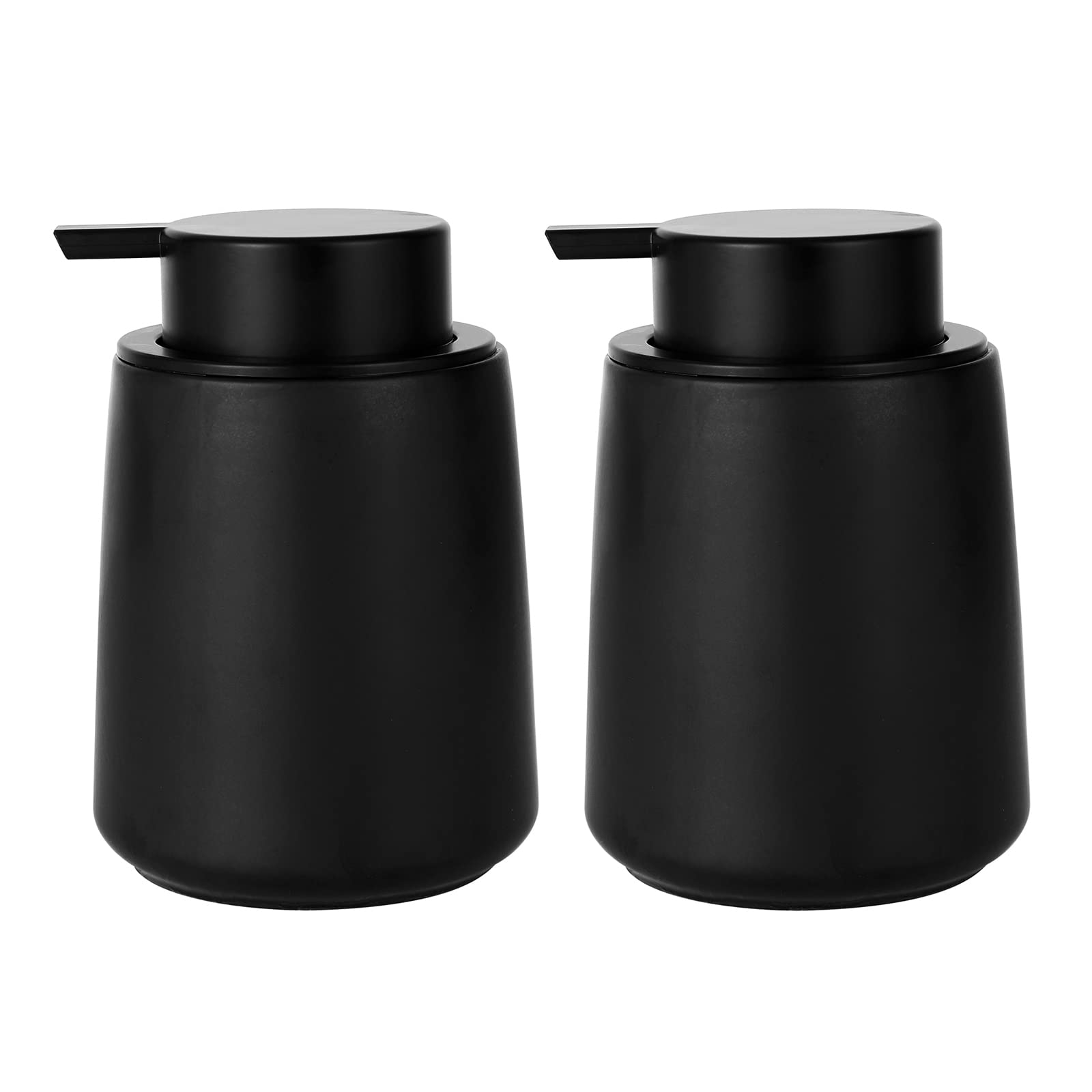 Foaming Hand Soap Dispenser Ceramic, Foam Dish Soap Dispenser for Bathroom and Kitchen Sink, Liquid Pump Bottle for Shampoo, Body Wash, Black, 2 Pack