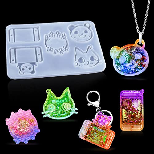 FineInno Shaker Molds for Epoxy Resin Panda, Game Consoles, Cat, Flower Garland, Quicksand Silicone Mold Jewelry Casting Mold DIY Art Craft for Pendant Resin Charms