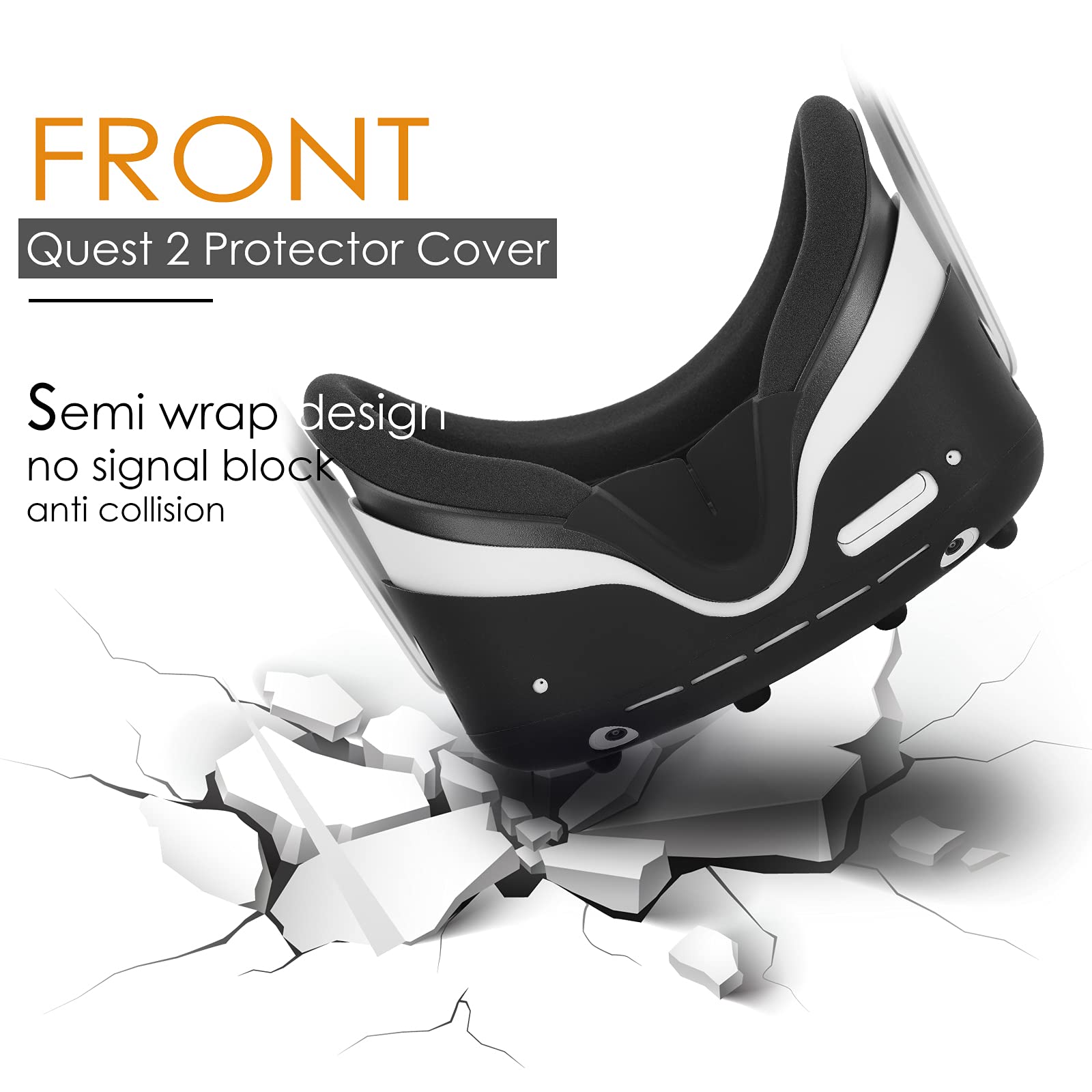 Protective VR Shell for Quest 2 Oculus Accessories Silicone Front Face Protector Cover VR Headset Protective Skin Hood with Thick Bulges Anti Scratch Preventing Collisions Dust Proof (Black)