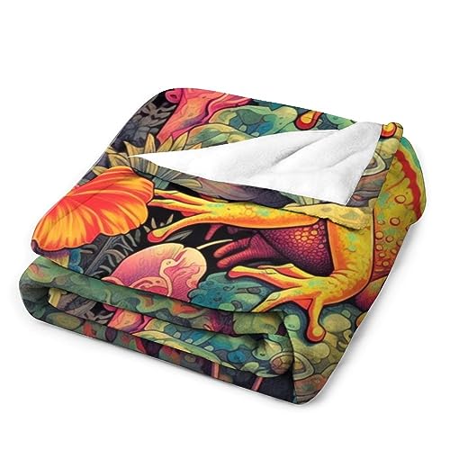 Ganiokar Frog Blanket Gifts, Mushrooms Retro Frog Throw Blanket for Women Man, Cozy Lightweight Fleece Plush for Sofa Bed Room Decor-C3-30x40