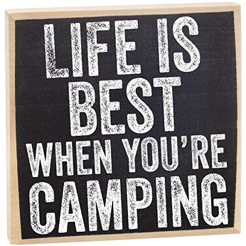 Decor Wooden Sign - Life is Best When You're Camping - Rustic Wooden Sign - Little Signs with Sayings - Camping Signs, Camper Decorations for Inside, Great RV Decor and Camping Signs Gift for Campers