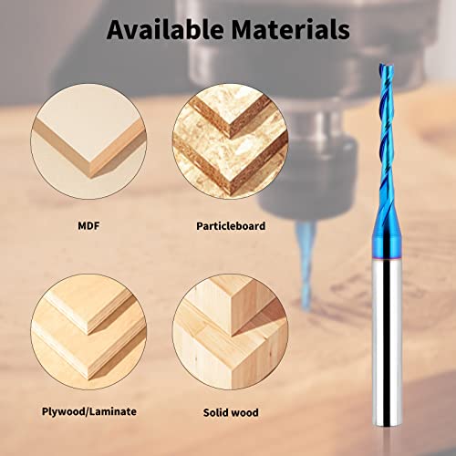 EANOSIC Upcut Spiral Router Bit 1/4 inch Shank, 1/8 inch Cutting Diameter, Extra Long 3 inch Solid Carbide with Nano Blue Coating CNC Router Bits End Mill for Wood Cut, Carving
