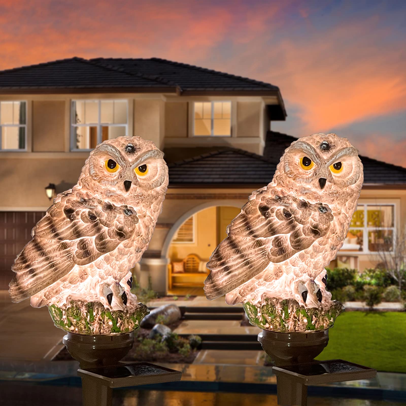 YESHAN Solar Figurine Light, 2 Pack Owl Solar Lights with Stake,Cute Owl Led Lights for Lawn Yard Patio Pathway Decor (Brown)…