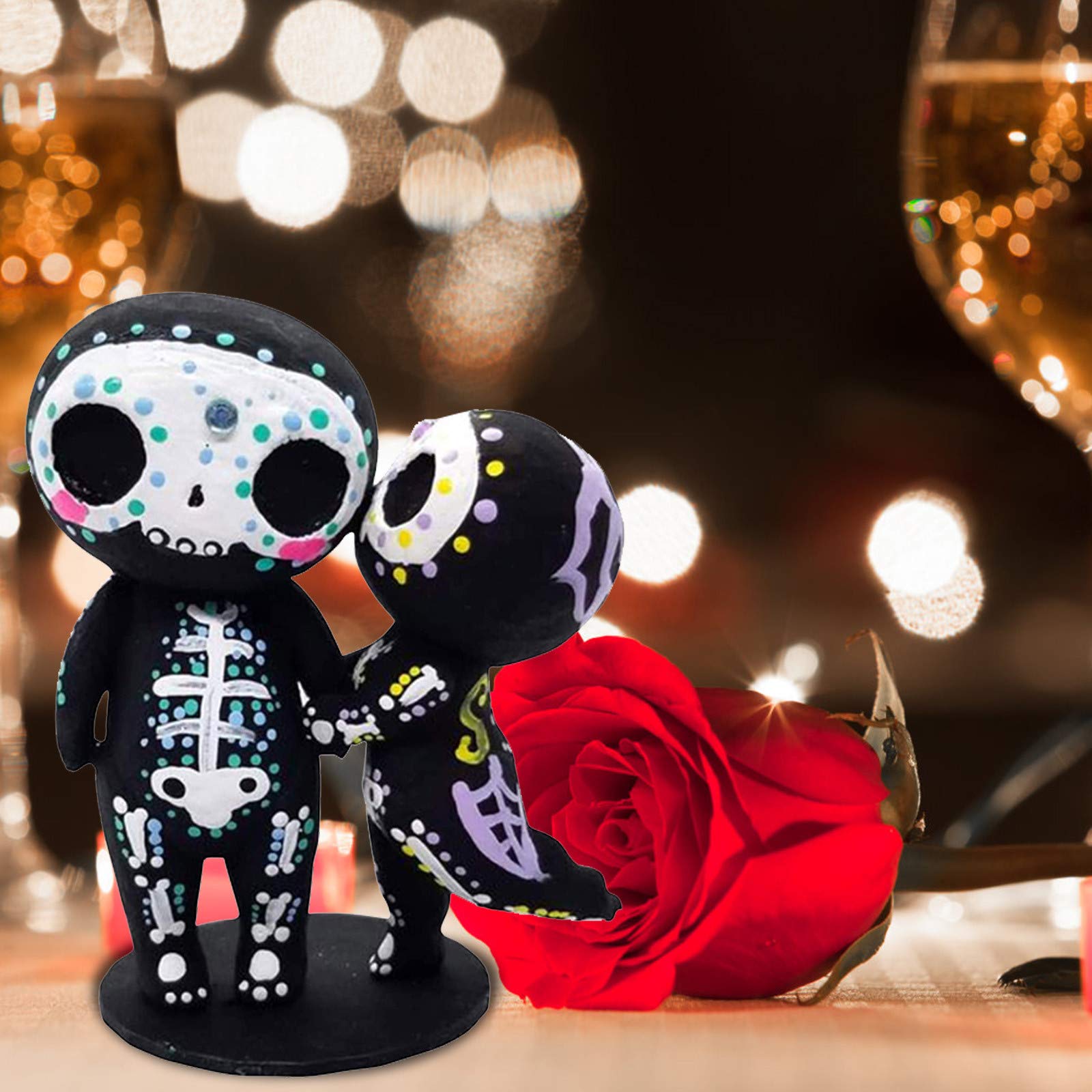 Sugar Skull Couple Figurine Resin Statue, Testimony of Love Sugar Skull Decor Handmade Crafts Resin Ornament Creative Home Room Decor, Unique Gothic Skull Sculptures Table Garden Yard Decoration