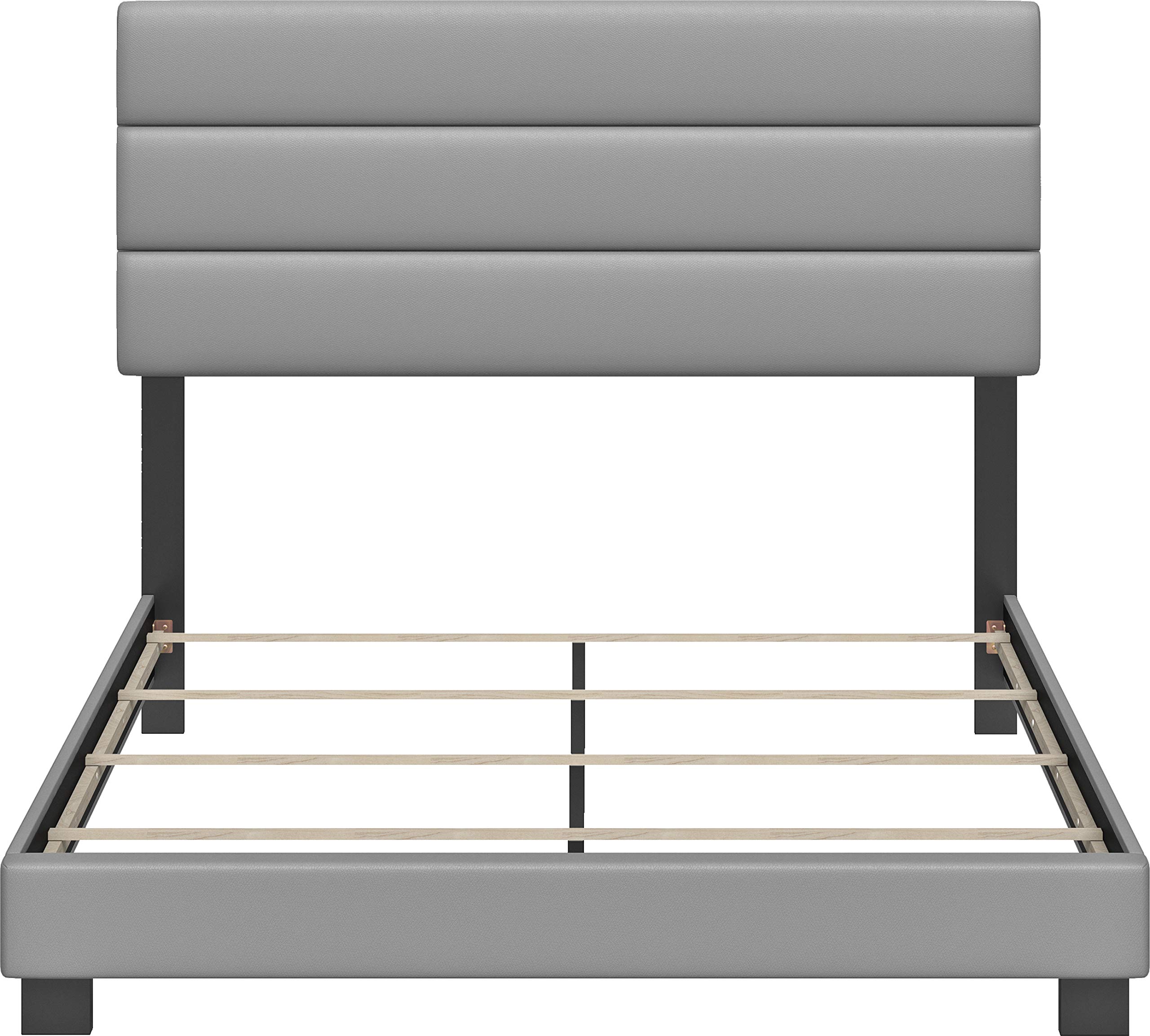 Boyd Sleep Montana Upholstered Platform Bed Frame Mattress Foundation with Tri-Panel Headboard and Strong Wood Slat Supports: Faux Leather, Grey, Twin