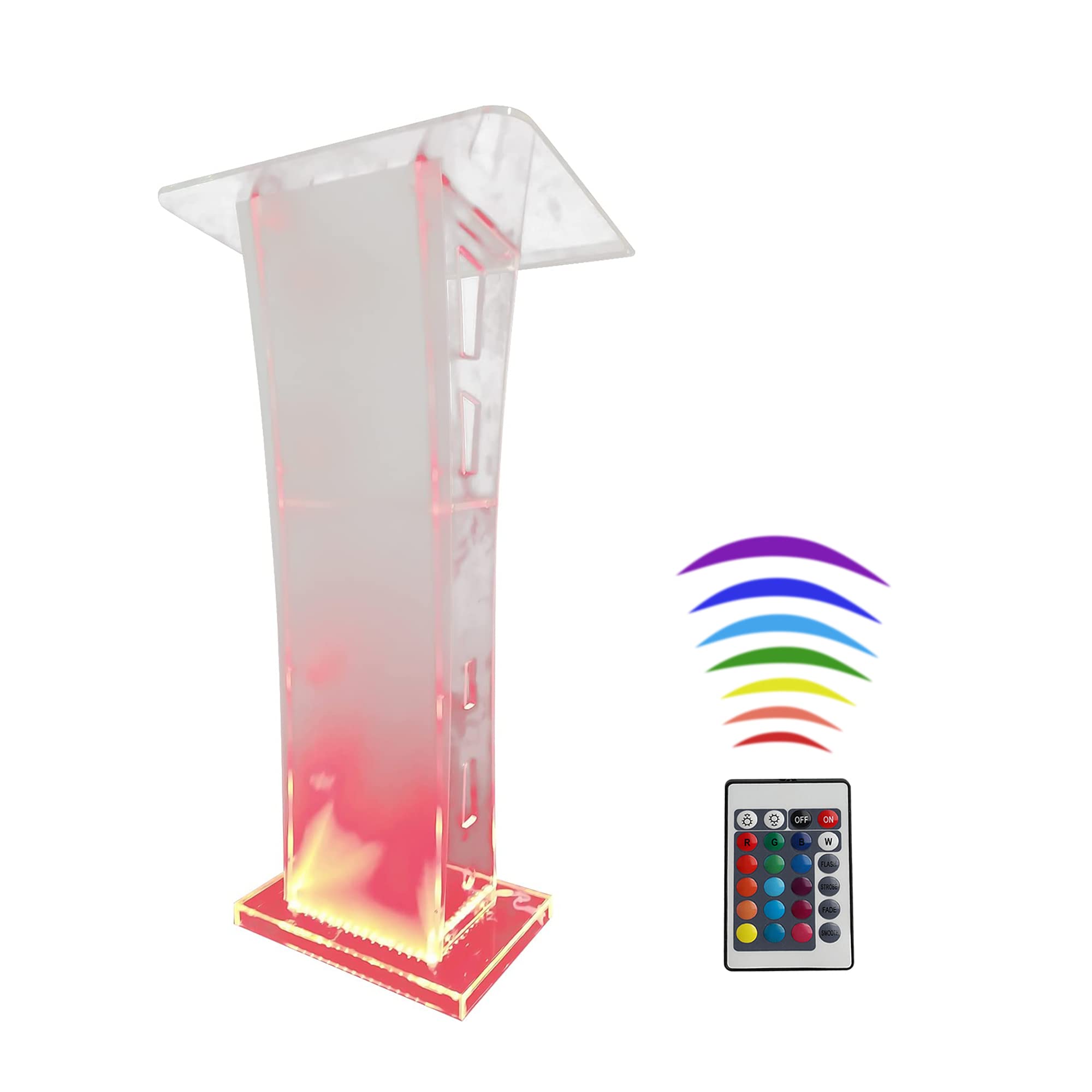 Clear Podium Stand with Lights, 43”Acrylic Podium Pulpits for Churches Professional Portable Presentation Podium Lectern for Offices and Classrooms
