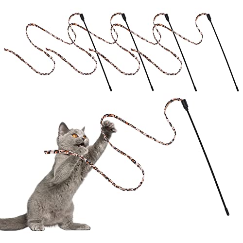 Molain Cat Wand Rainbow Toy, 5pcs Rainbow Ribbon Wand for Kittens Training Rainbow Ribbon Interactive Catcher Wand Stick Toy for Kitten Cat Indoor Exerciser Playing(30cm, Leopard Print)