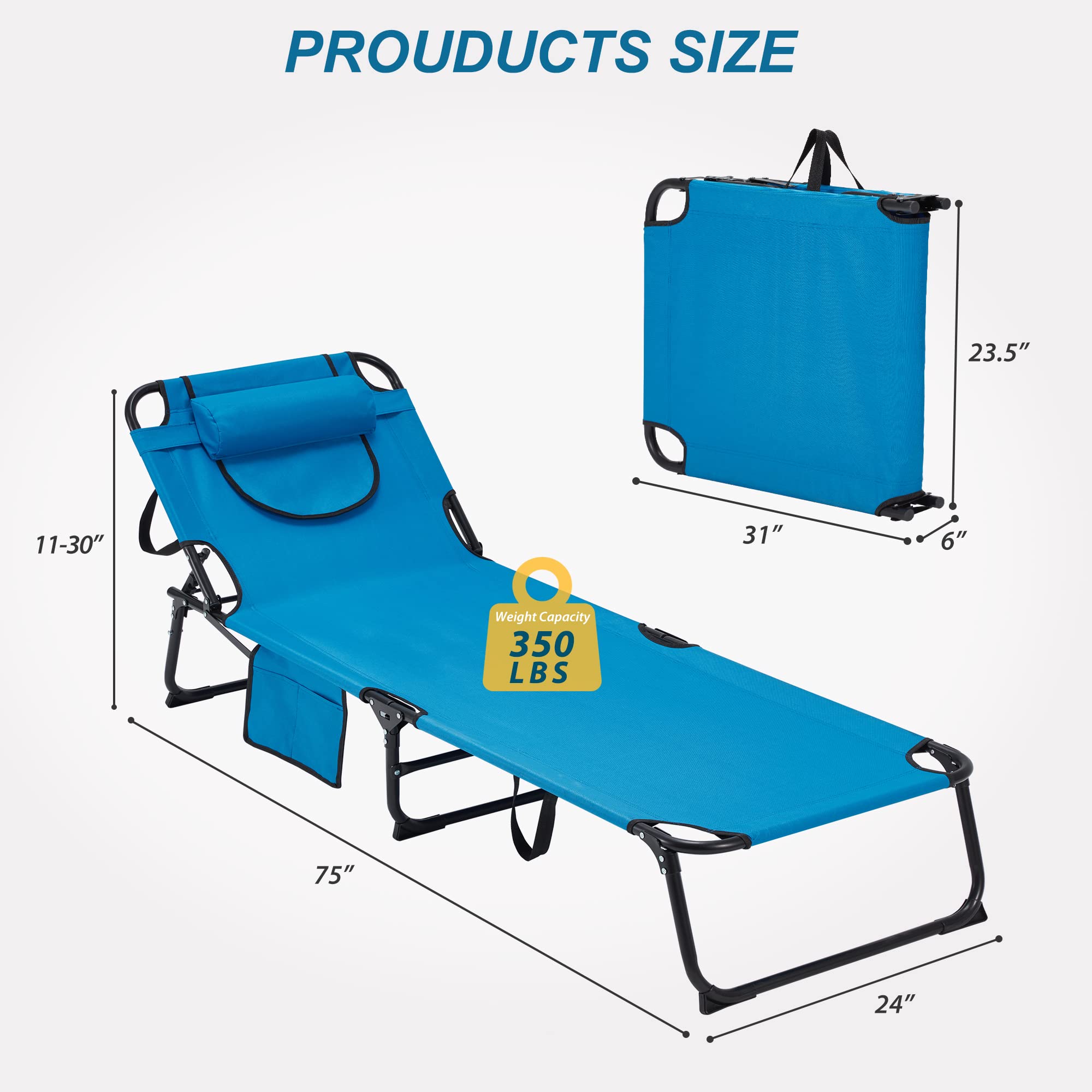 Candockway Outdoors Lounge Chair,300lbs Folding Patio Lounge Chair with Face Hole, Adjustable Backrest, Non-Slip Foot & Portable Handle, Chaise Lounge for Patio, Yard