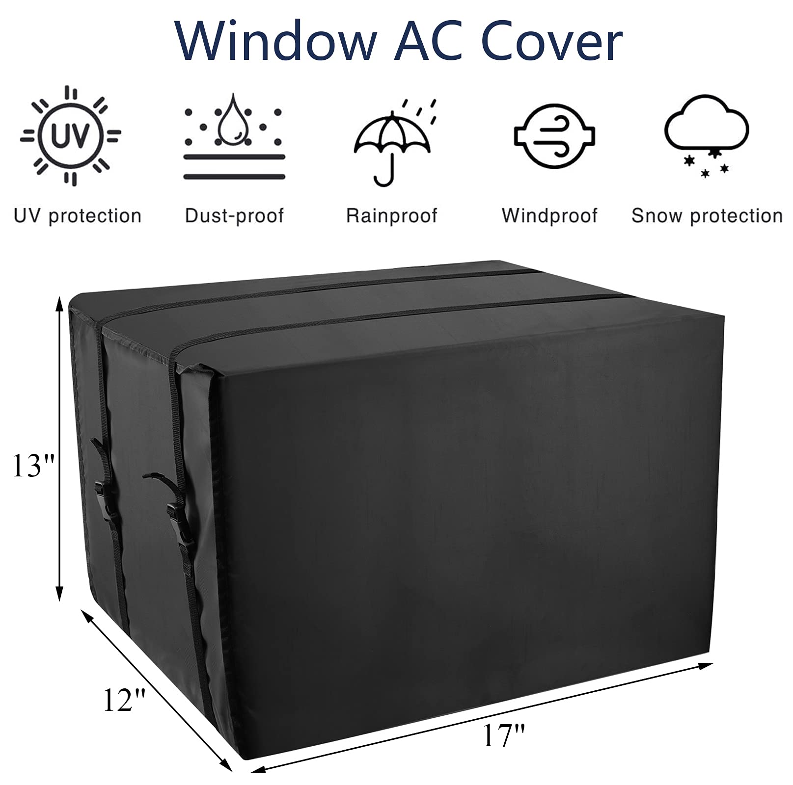 Yesland Window Air Conditioner Cover Outdoor - Outside Window AC Unit Cover with 2 Adjustable Straps - Black Large Window A/C Cover Bottom Covered AC Covers for Winter (17''W x 12''D x 13''H)