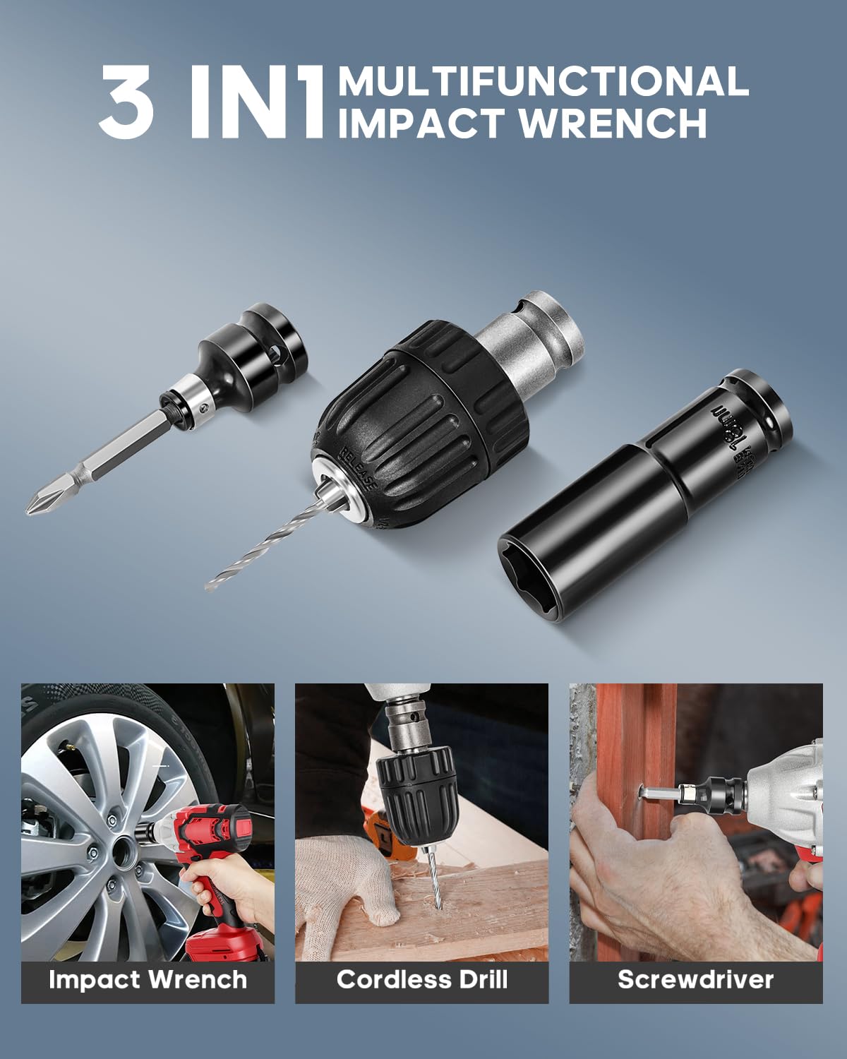 GCCSJ Cordless Impact Wrench 1/2 Inch Brushless High Torque Wrenches 210 ft-lbs Right Angle Detent Anvil Impact Drive Set Kit 2 Battery 18V 2300RPM Chuck/Drill/Sockets/Tool Box/Fast Charger