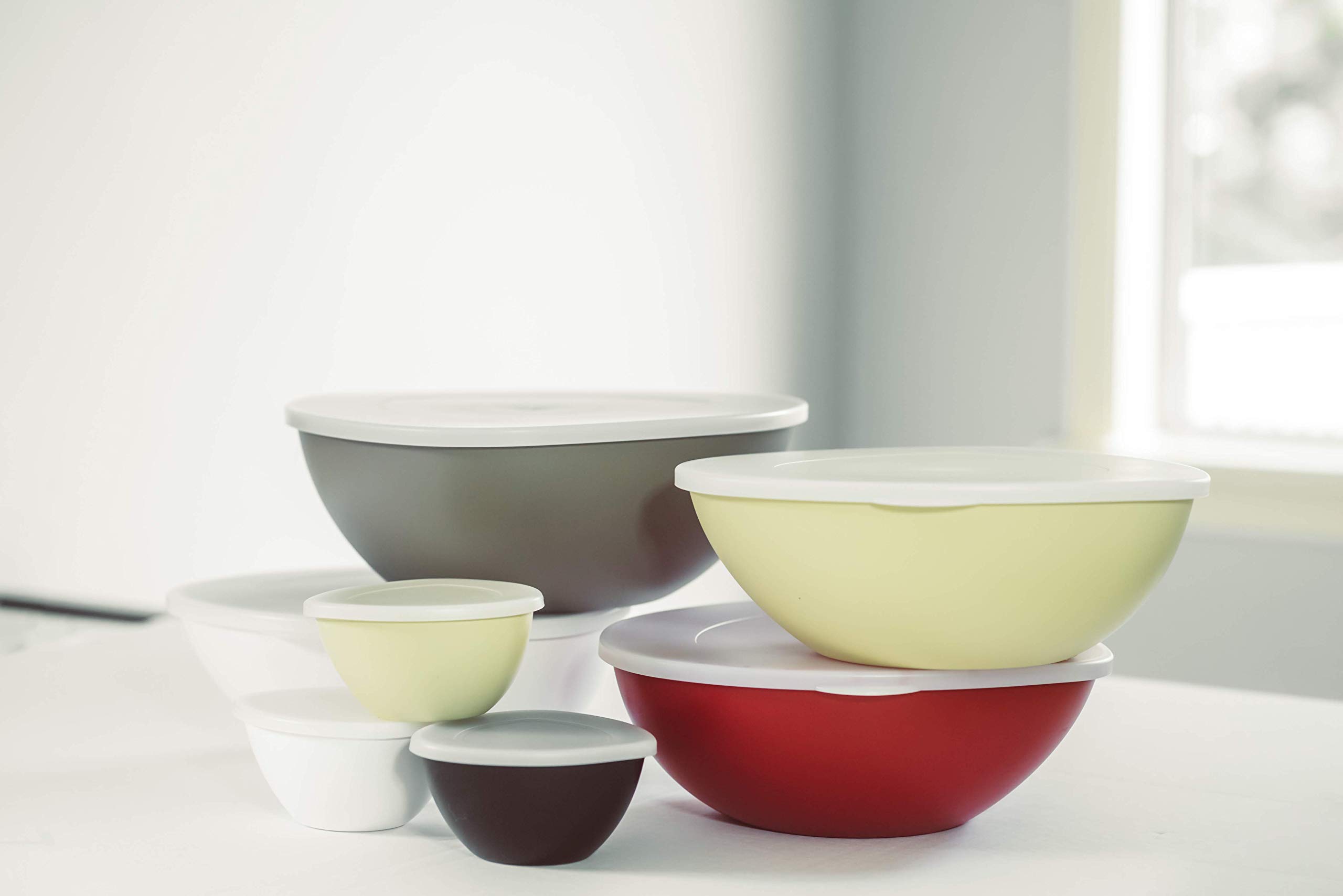 Coza Stackable and Unbreakable Serving Bowl for Mixing, Serving, Salad or Dessert with Lid- Set of 6 (3 Bowls + 3 Lids) (Black)