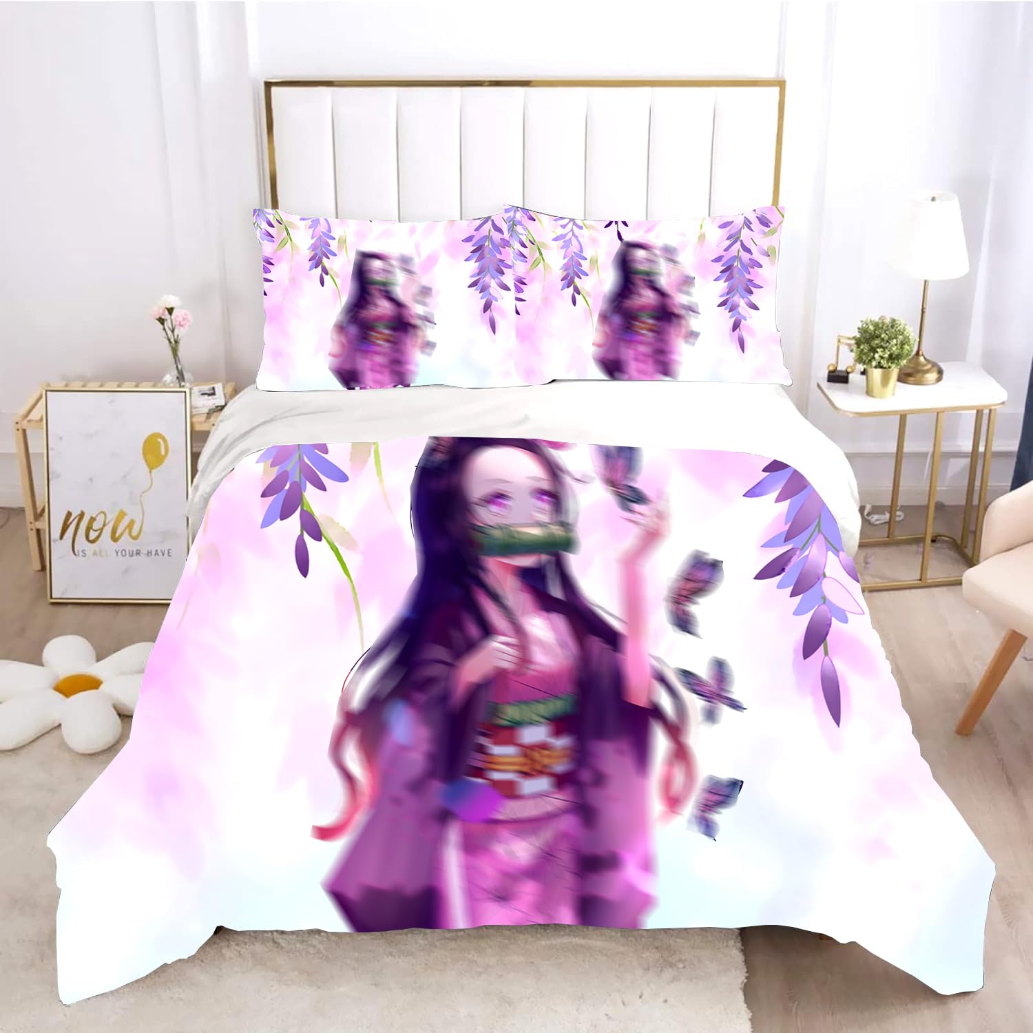 FEBRICOLD 3 Pcs Anime Comforter Bedding Set Soft 1 Quilt Cover 2 Pillowcases Lightweight Cartoon Cute Anime Merch Gifts for Women Men Adults 68""X86"", Twin
