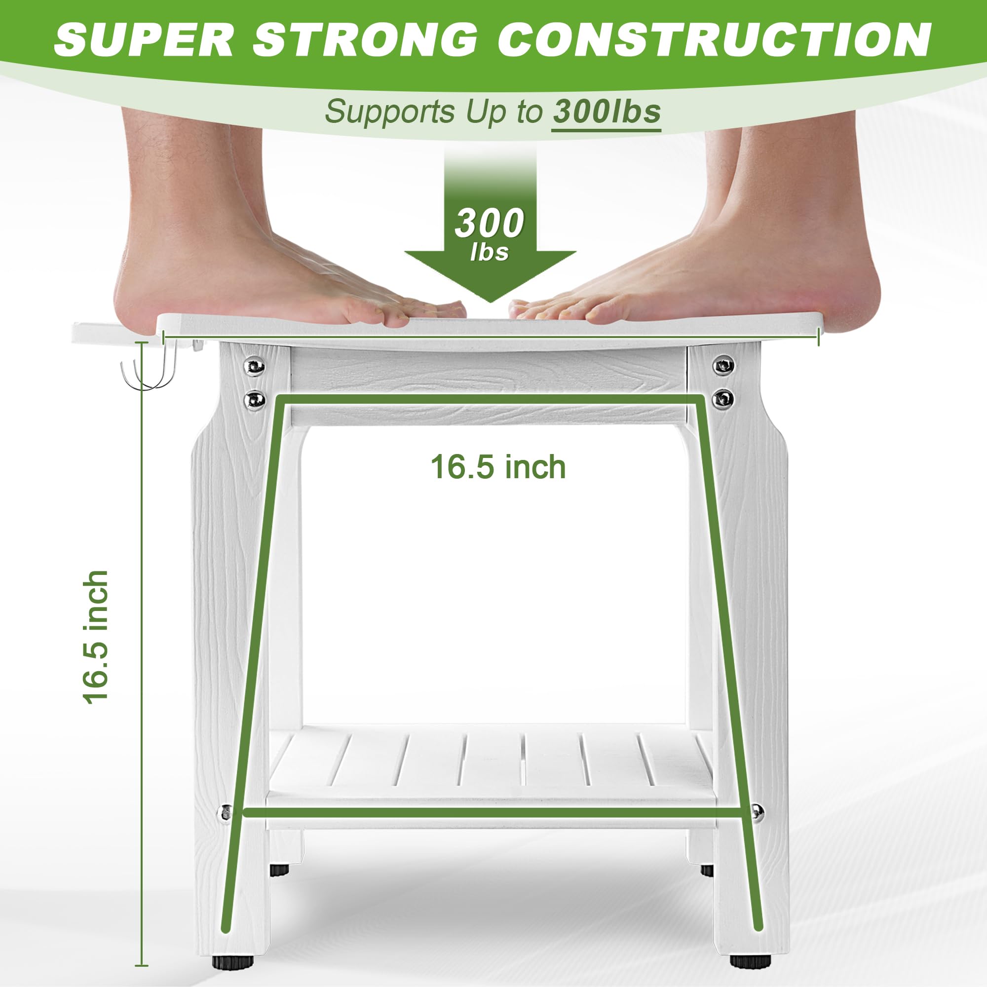 ETECHMART HIPS Shower Bench Seat, Shower Stool for Inside Shower, Bathroom Bench with Storage for Shaving Legs, Waterproof Bath Chair（White）