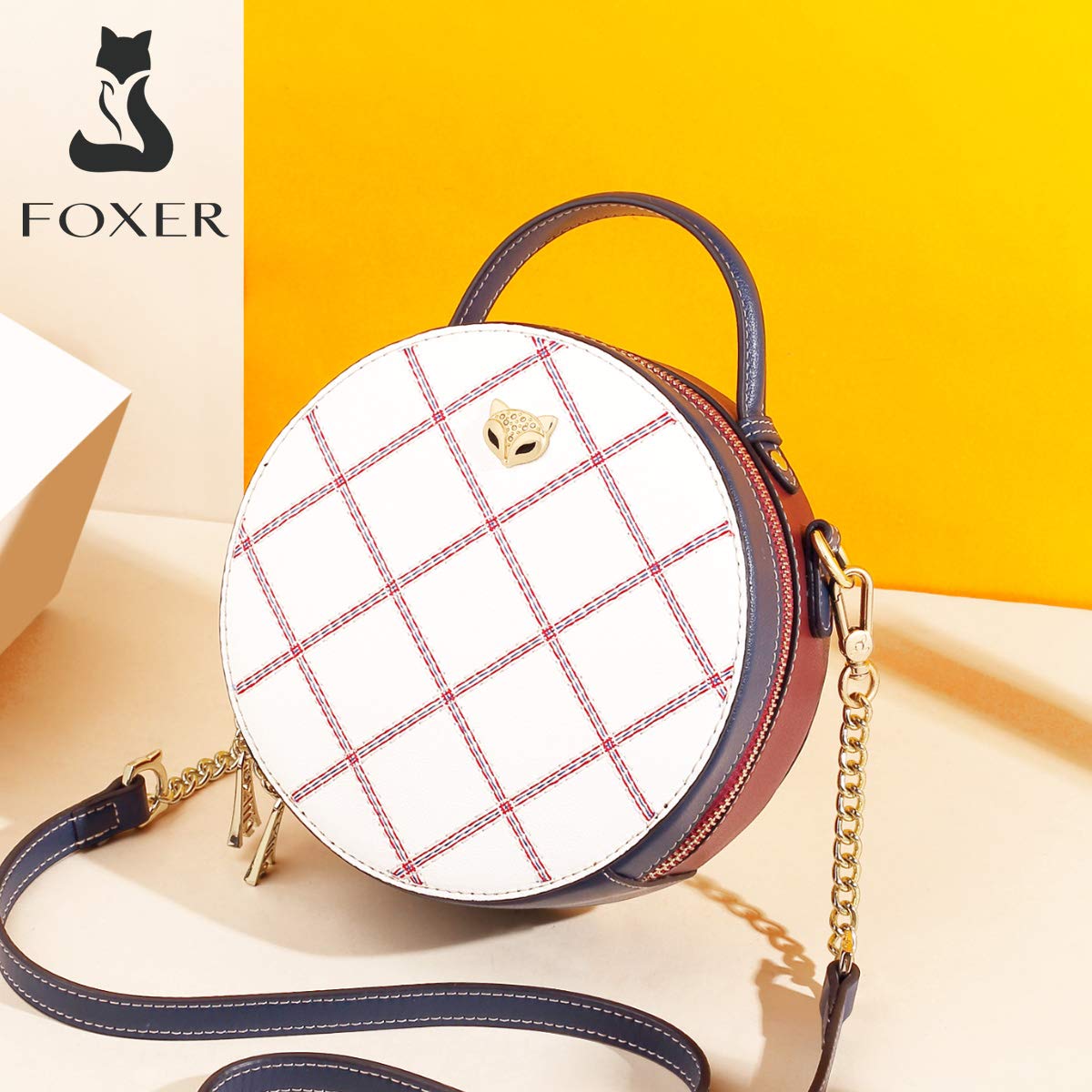 Split Cow Leather Women's Leather Round Crossbody Bags Female Cowhide Small England Style Circular Handbag Lady Shoulder Bags (white)