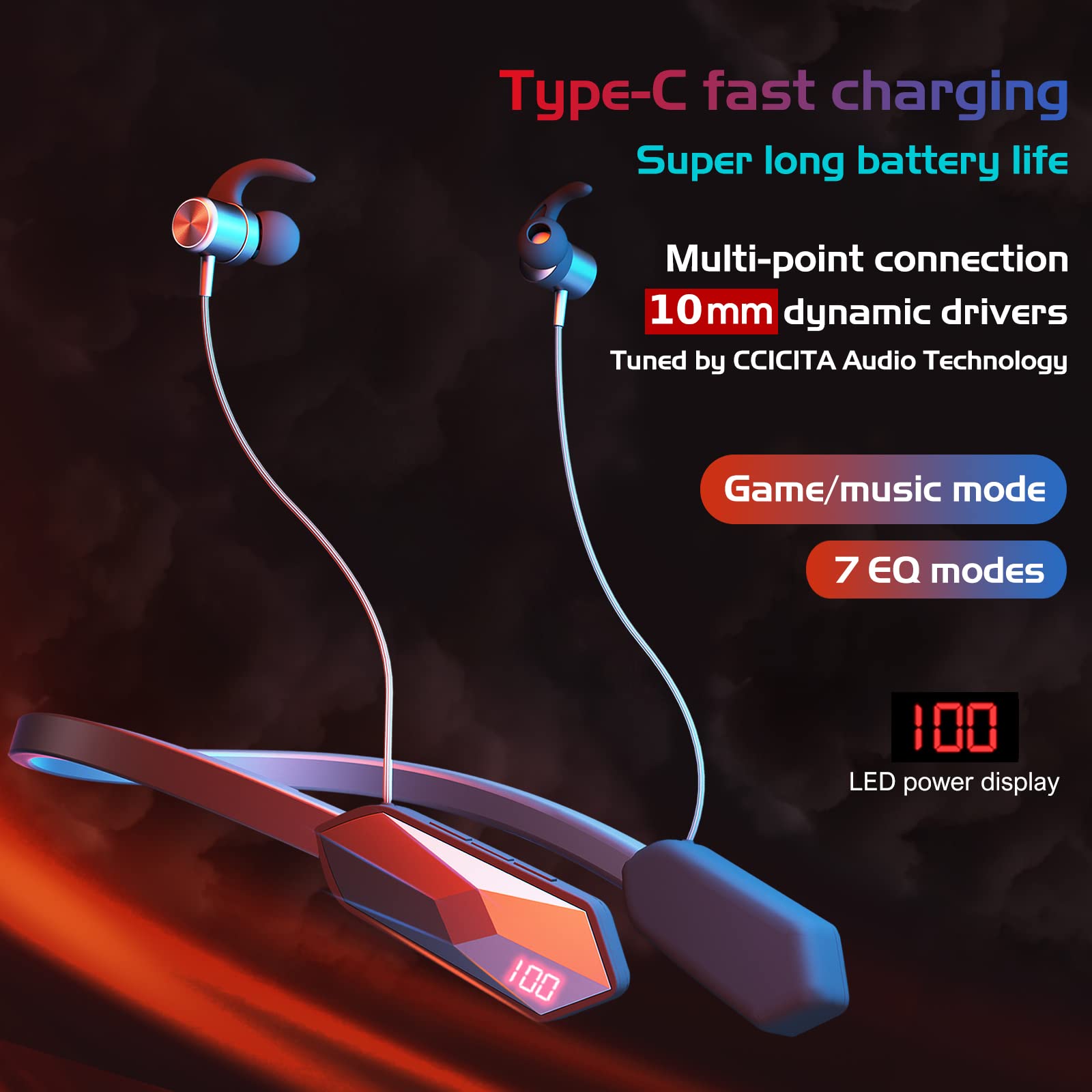 CCICITA Long Battery Life Neckband Bluetooth Headphones, X8 (150H Playtime) & X11 (63H Playtime)