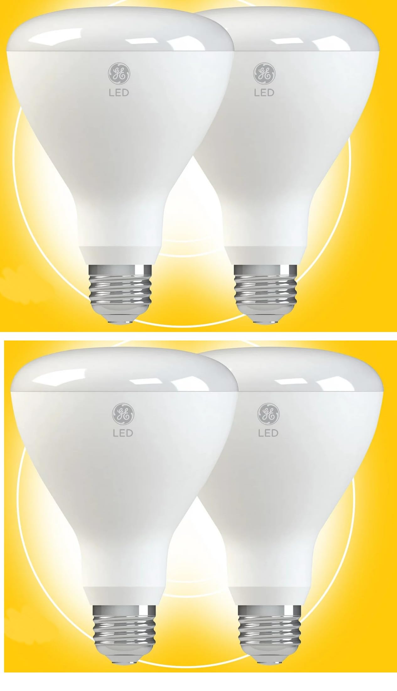 GE (4 Bulbs) ultrabright LED BR30 Floodlight, 24 watt, 2200 Lumen, 5000K Daylight, Dimmable, 150 watt Equivalent LED Ultra Bright Light Bulb.