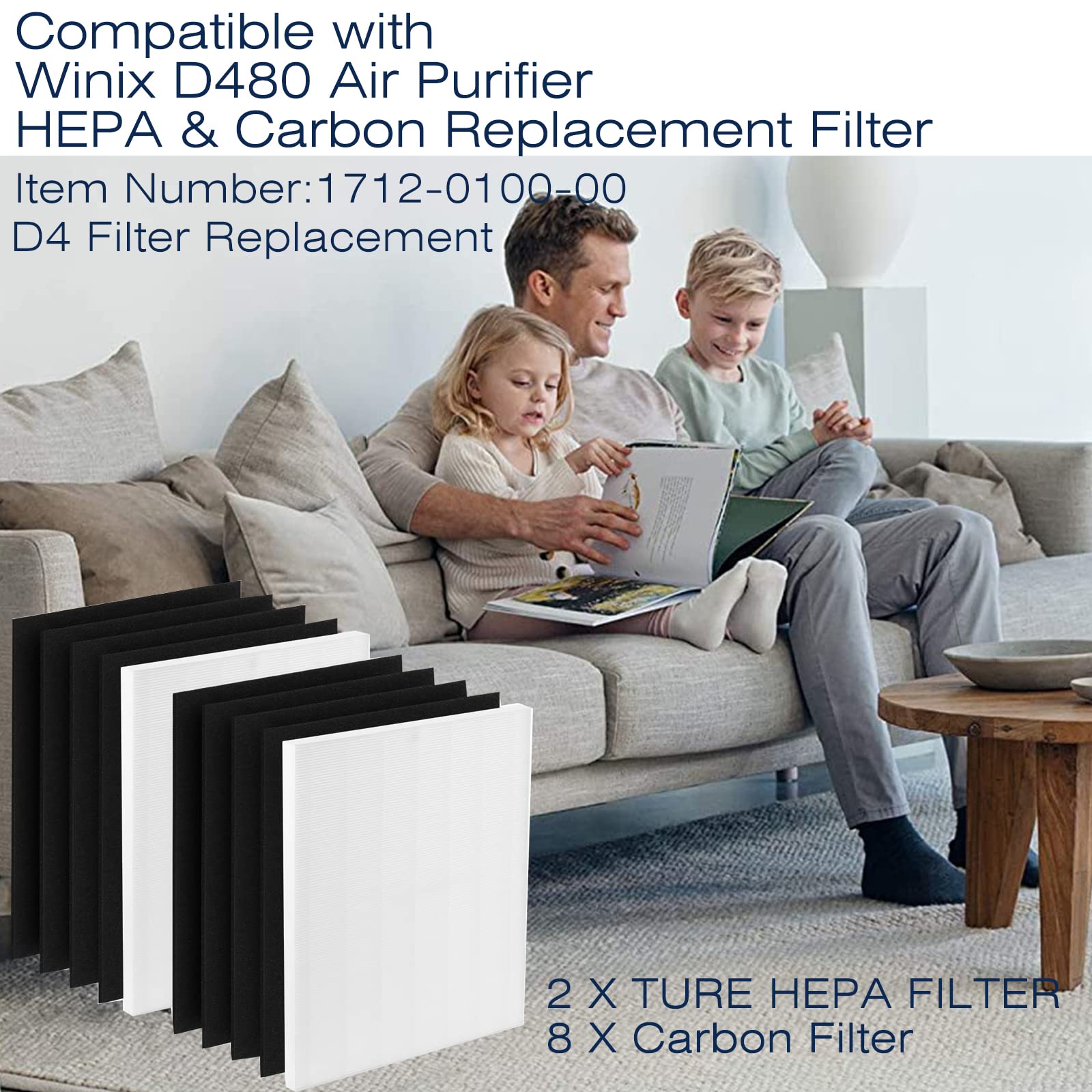 D480 Replacement Filter D4 Compatible with Winix D480, 2 Ture HEPA and 8 Activated Carbon Filters Item Number 1712-0100-00, D4 Filter