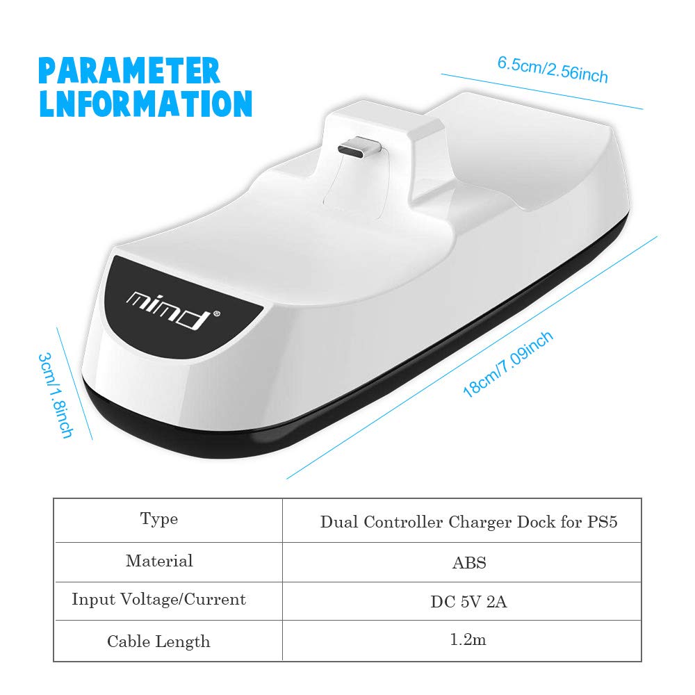 PS5 Controller Charger, Dual USB PS5 Controller Charging Station, for Playstation 5 Console DualSense PS5 Controllers. (Pearl White)