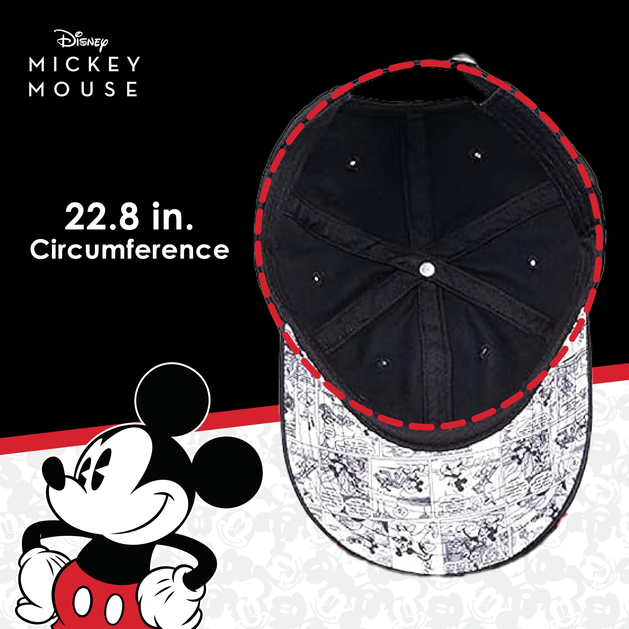 Disney Mickey Mouse and Friends Dad Hat, Peek-A-Boo Cotton Adjustable Baseball Cap with Comic Strip Print Curved Brim, Black, One Size