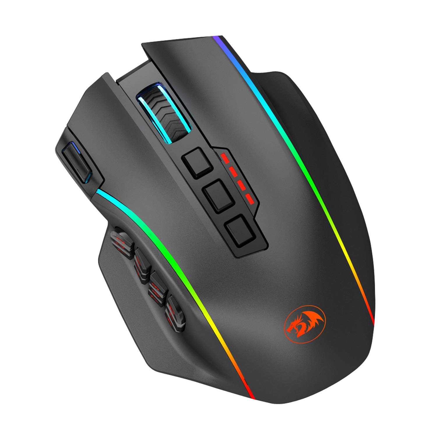 Redragon M901 Gaming Mouse RGB Backlit MMO 16 Macro Programmable Buttons, 16000 DPI for Windows PC Computer (Wireless, Black)