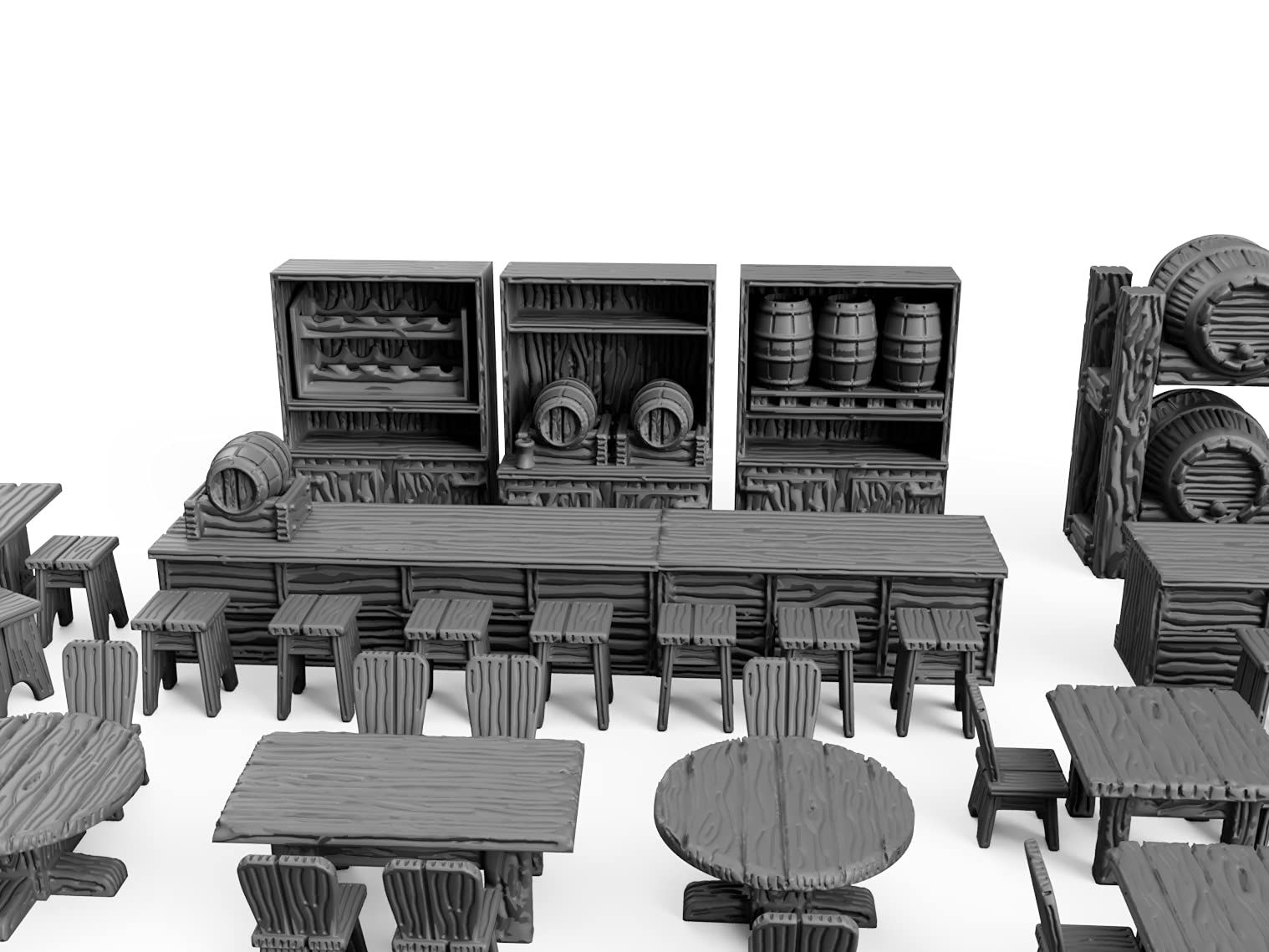 Tavern Bar Furniture Set DND Terrain 28mm for Dungeons and Dragons, Pathfinder, Warhammer 40k, RPG, Miniatures, Age of Sigmar, Tabletop, D and D Gifts