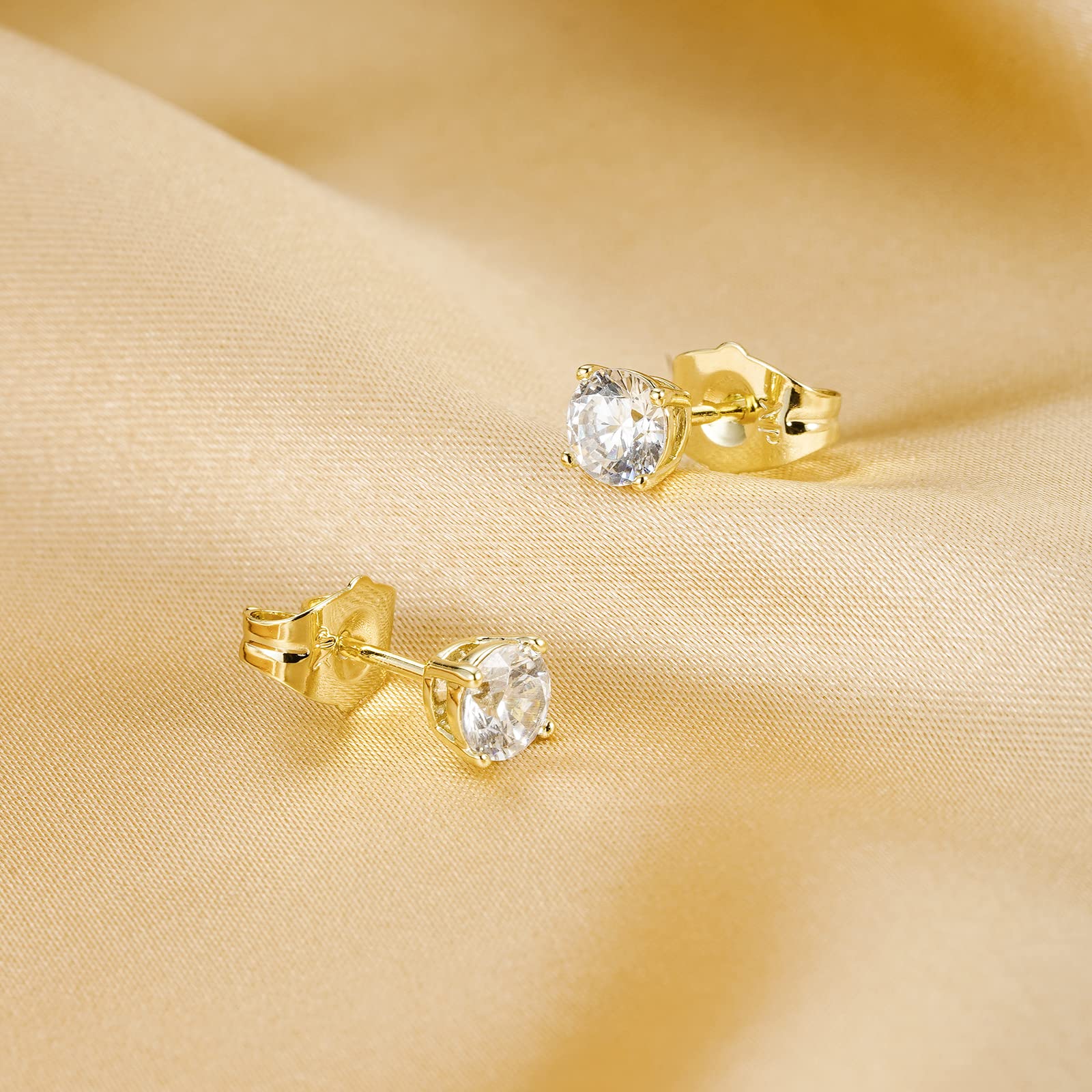 Dabestapp 14K Gold Plated CZ Stud Earrings Simulated Diamond Hypoallergenic Piercing Ear Studs Set 2mm /3mm/4mm/5mm for womens and girls(4Pairs )