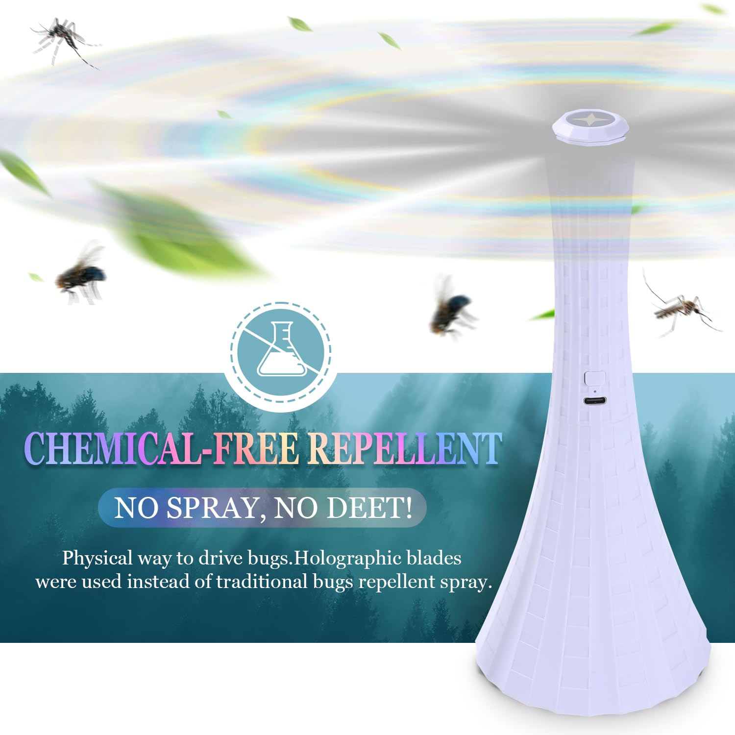 Fly Fans for Tables Rechargeable, 4 Pack Fly Fans, White