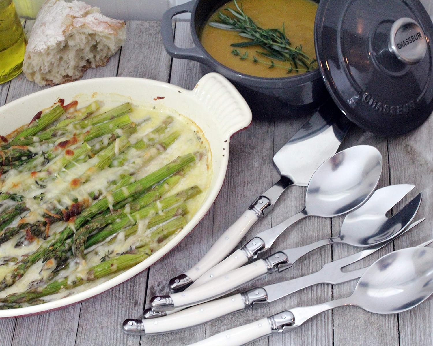 French Home Laguiole Hostess Set – 5-Piece Serving Utensils Set with Slotted Serving Spoon, Spatula, Serving Fork, and 2 Serving Spoons – Elegant and Versatile Laguiole Flatware Set
