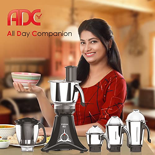 Vidiem ADC All Day Companion Mixer Grinder and Food Processor, slicing, grating, citrus juicing, chopping & kneading 750W 5 Jars Free Service Kit included -110 Volts