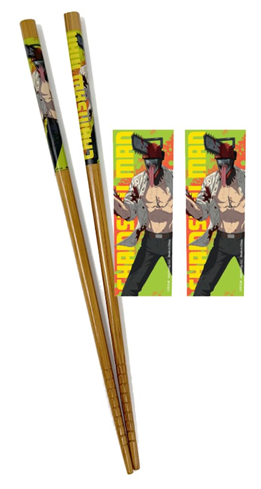 Just Funky Chainsaw Man Chopsticks Set of 2 β Chainsaw Man Merch - Includes 2 Sets of Bamboo Chopsticks - 8.85 Inches Long Anime Chopsticks