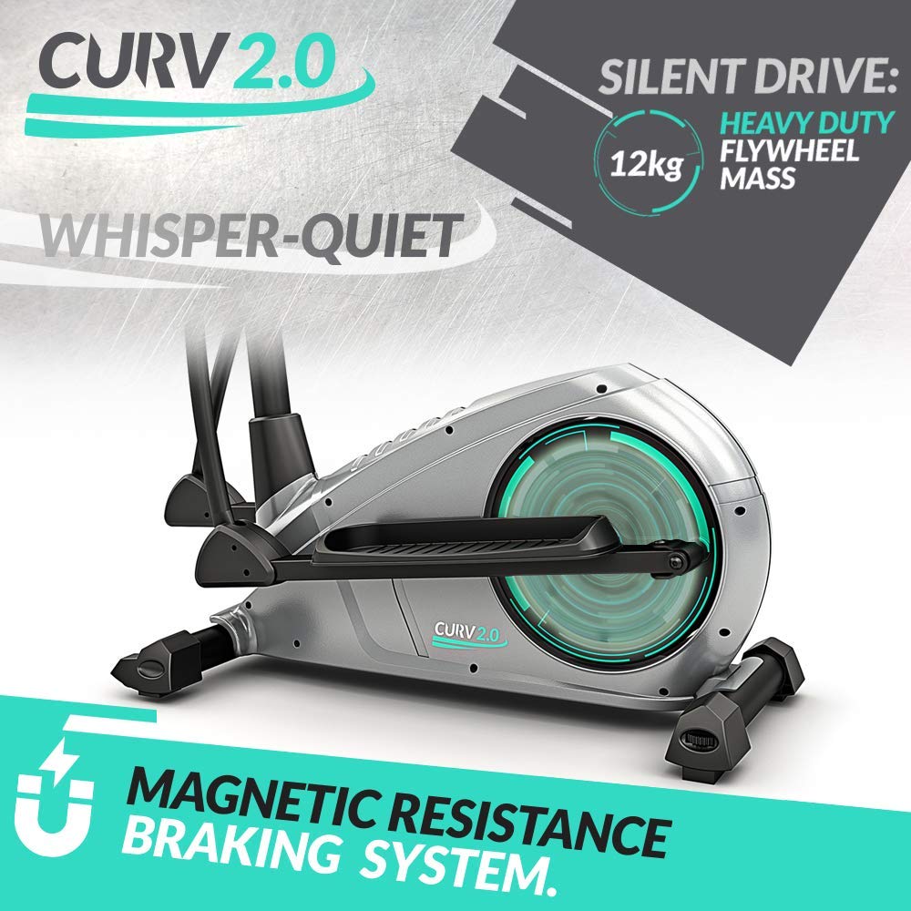 Bluefin Fitness CURV 2.0 Elliptical Cross Trainer | Home Gym | Exercise Step Machine | Air Walker | Compact | Kinomap | Live Video Streaming | Video Coaching & Training | Black & Grey Silver