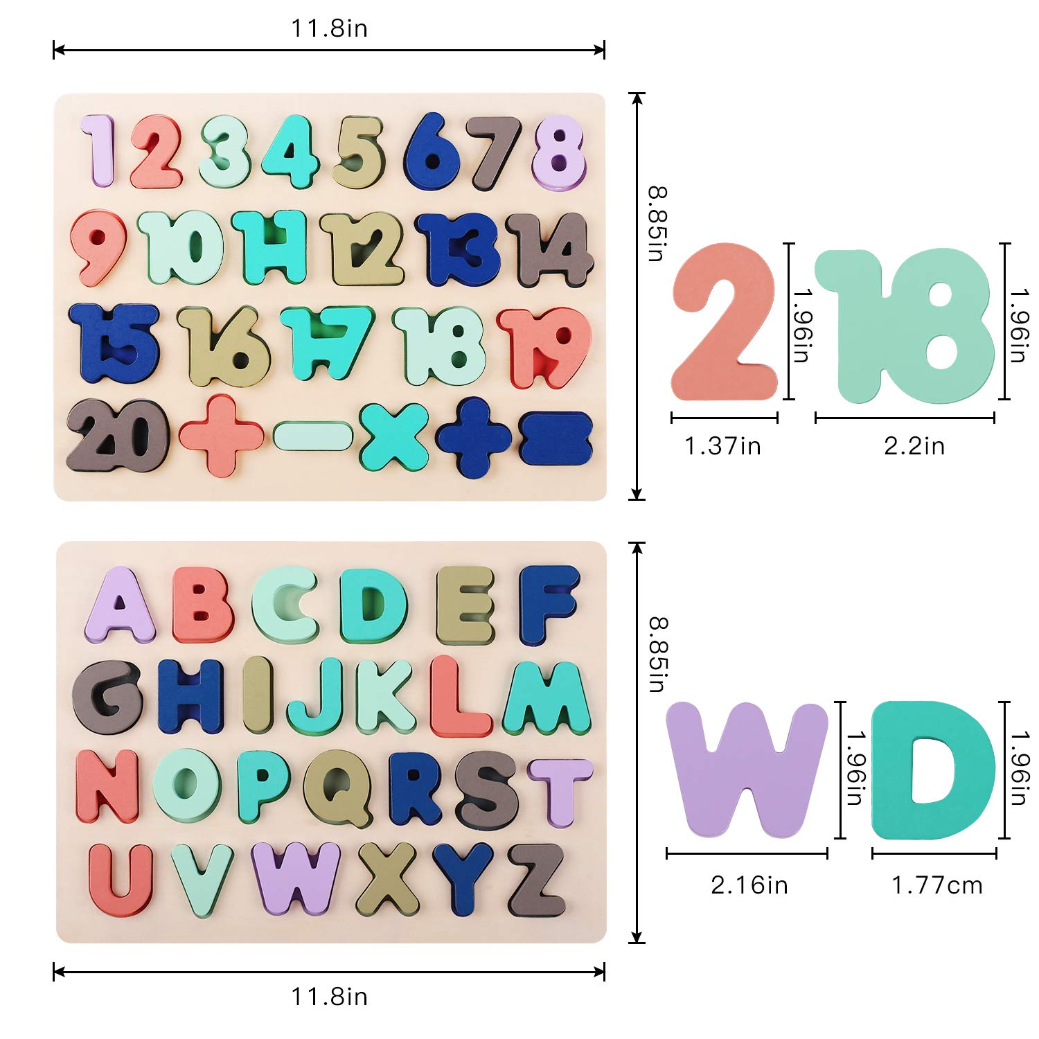 Wooden Puzzles for Toddlers, LENNYSTONE Alphabet Number Shape Puzzles Toddler Preschool Education Learning Toys for Kids Age 3 4 5 Year olds