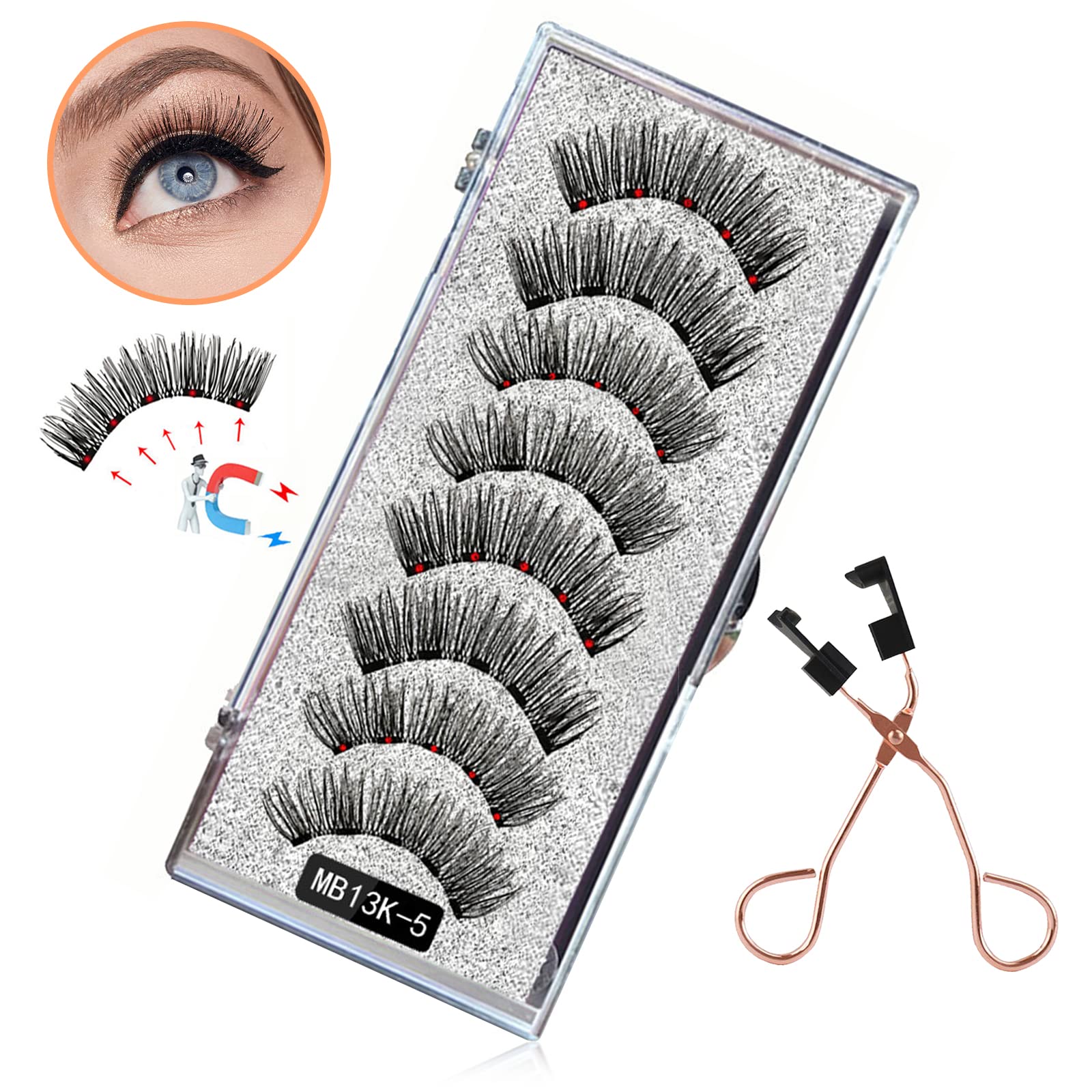 Dual Magnetic Eyelashes, Magnets False Eyelashes NO Eyeliner or Glue Needed, Natural Lashes 3D Effect Fake Eyelashes 2 Pairs Pack with Tweezers