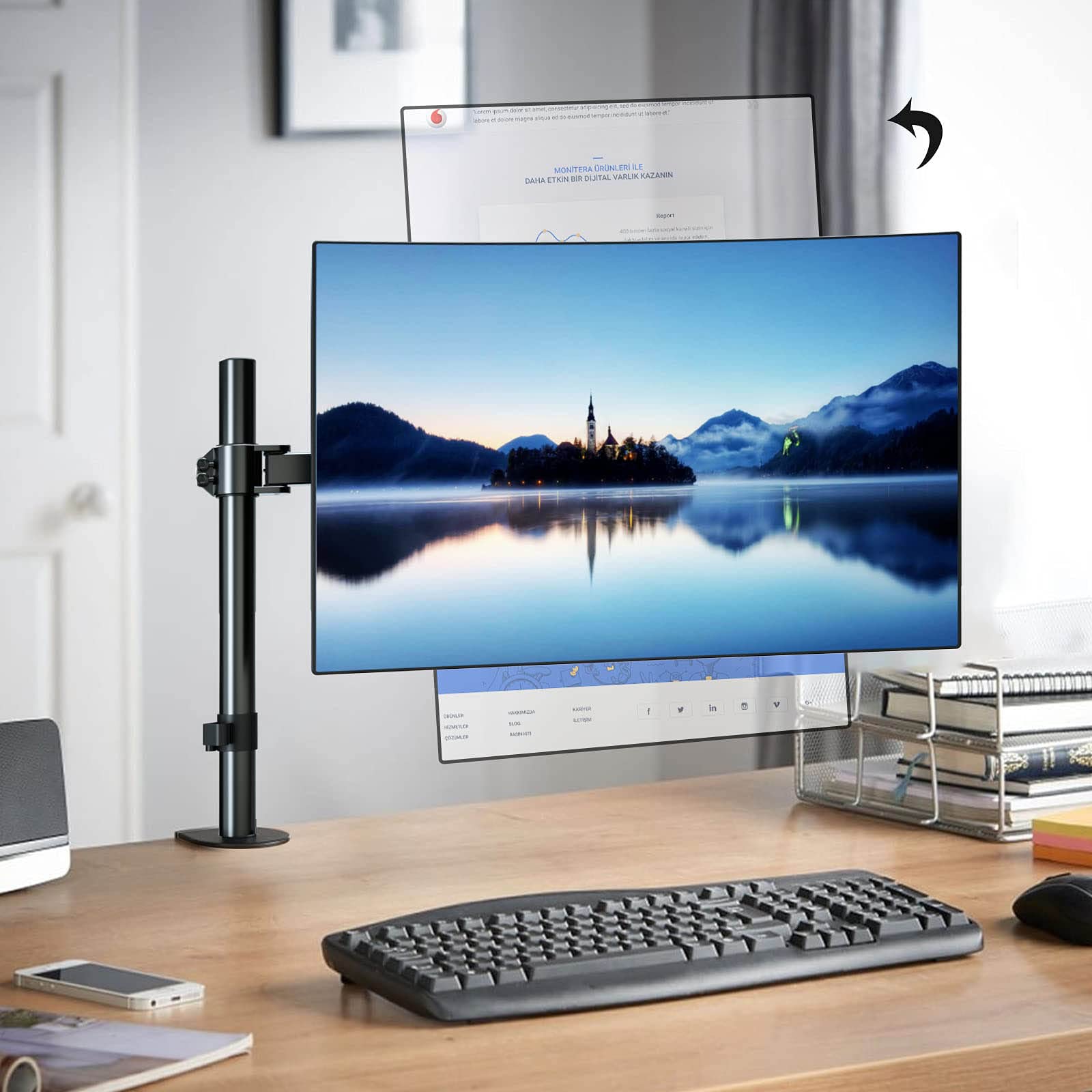 Bracwiser Monitor Mount Single Fully Adjustable Arm Fits One Screen 13-32 inch 22lbs for Monitor Computer Screen 13 15 17 19 20 22 23 24 26 27 30 32 inch VESA 75 100 (MD7421)