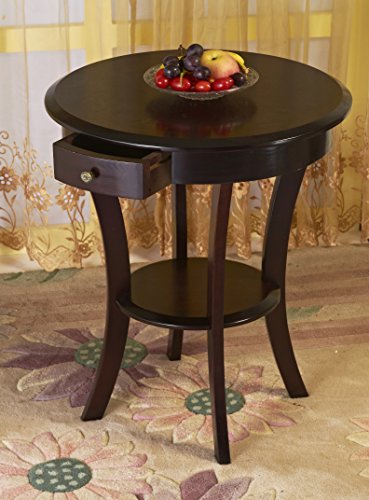 Frenchi Furniture Wood Round Table with Drawer and Shelf ,Espresso