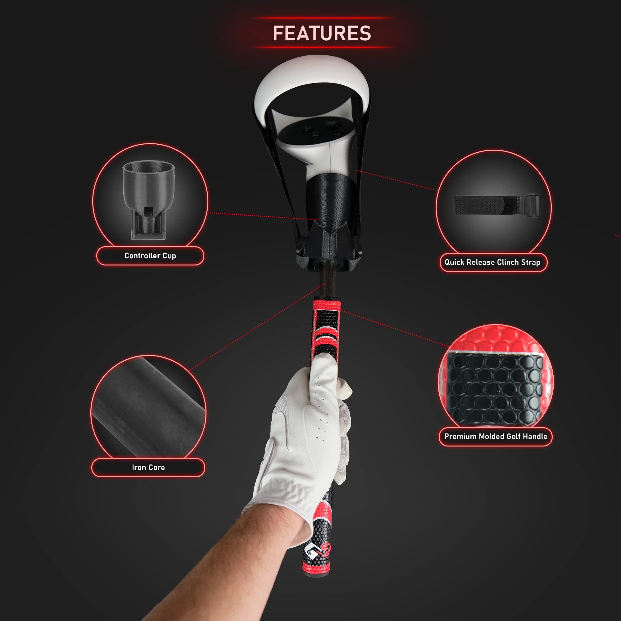 DriVR Golf Club Handle (Putter + Standard - Red - Metal)